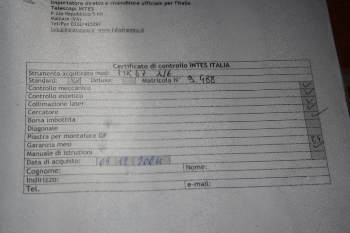 VENDO: OTA Maksutov Intes MK-67 | Astrosell